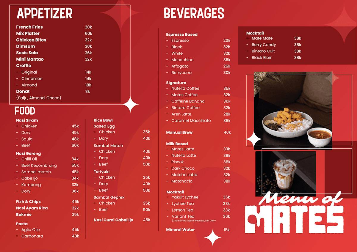 Menu at Mates Coffee Jakarta restaurant, South Jakarta