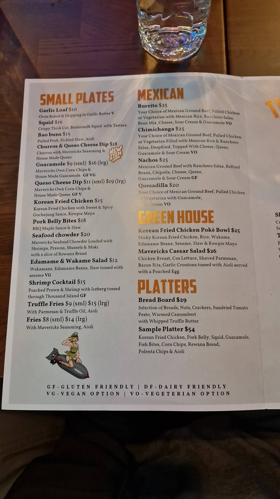 Menu at Mavericks Gastro Pub, Taupo