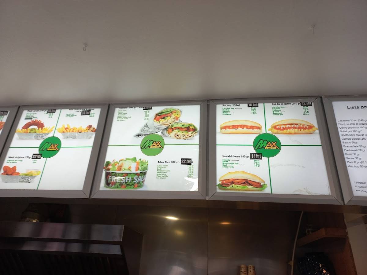 Menu at Max Burger, Oradea