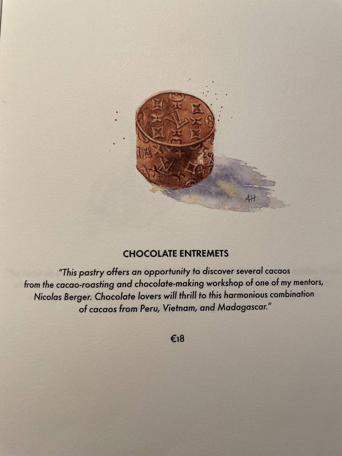 Menu at Maxime Frédéric chez Louis Vuitton restaurant, Paris