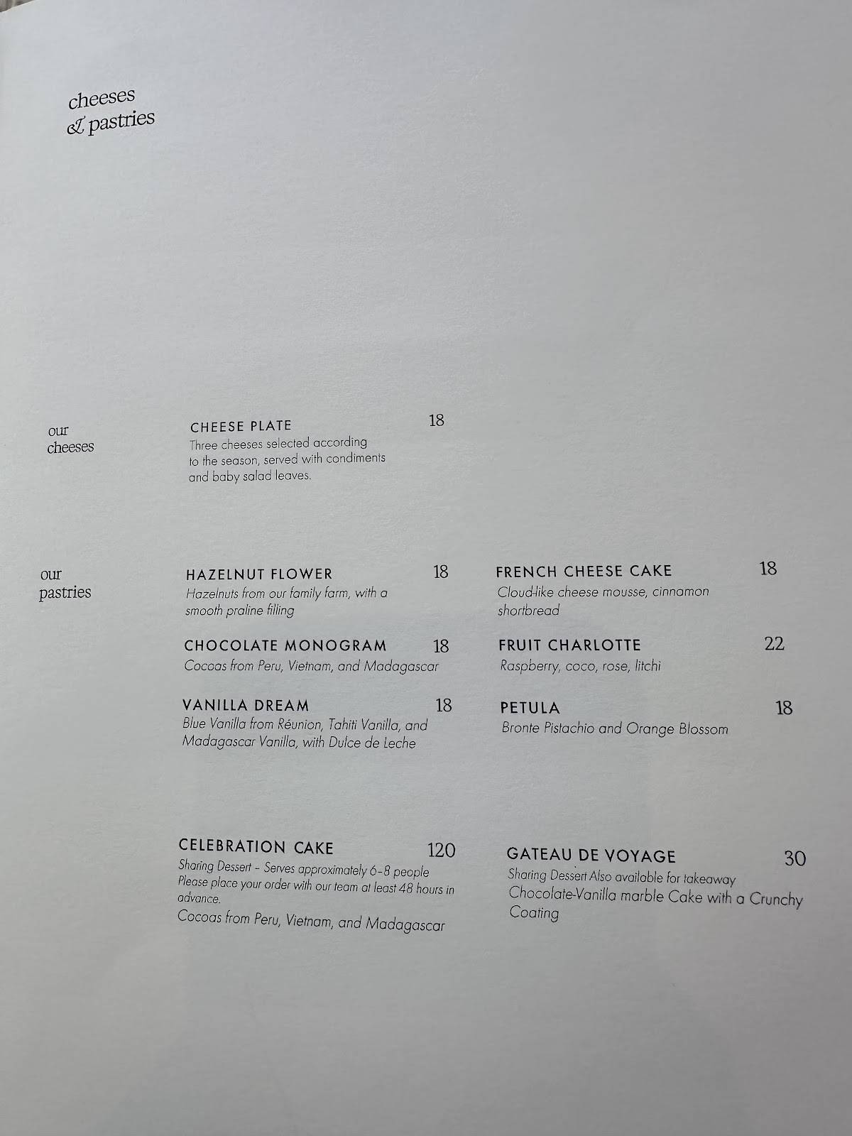 Menu at Maxime Frédéric chez Louis Vuitton restaurant, Paris