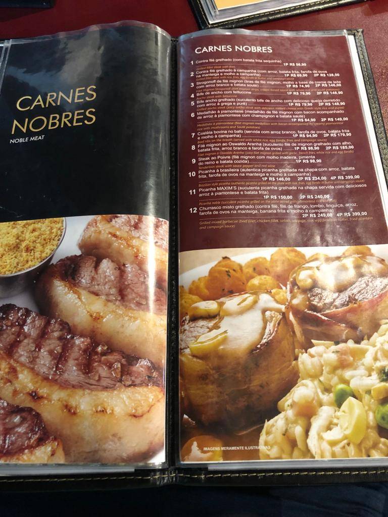 Menu at Maxim's Rio - (Copacabana) restaurant, Rio de Janeiro