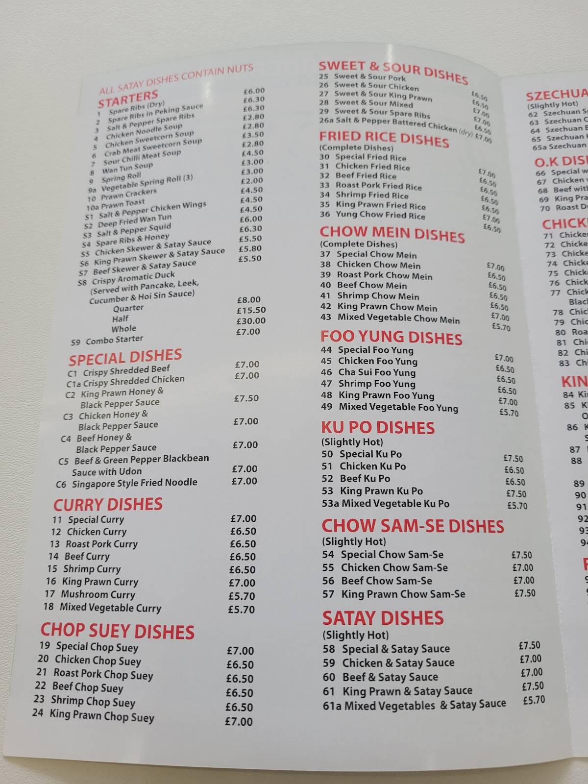Menu at Maxim's fast food, Bradford