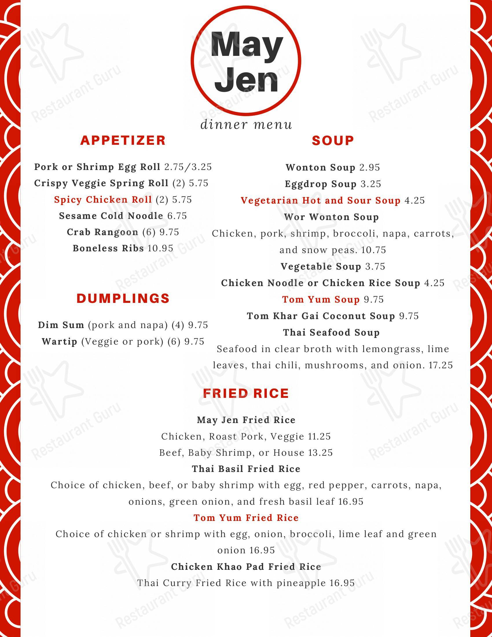 Menu at May Jen Restaurant, Buffalo