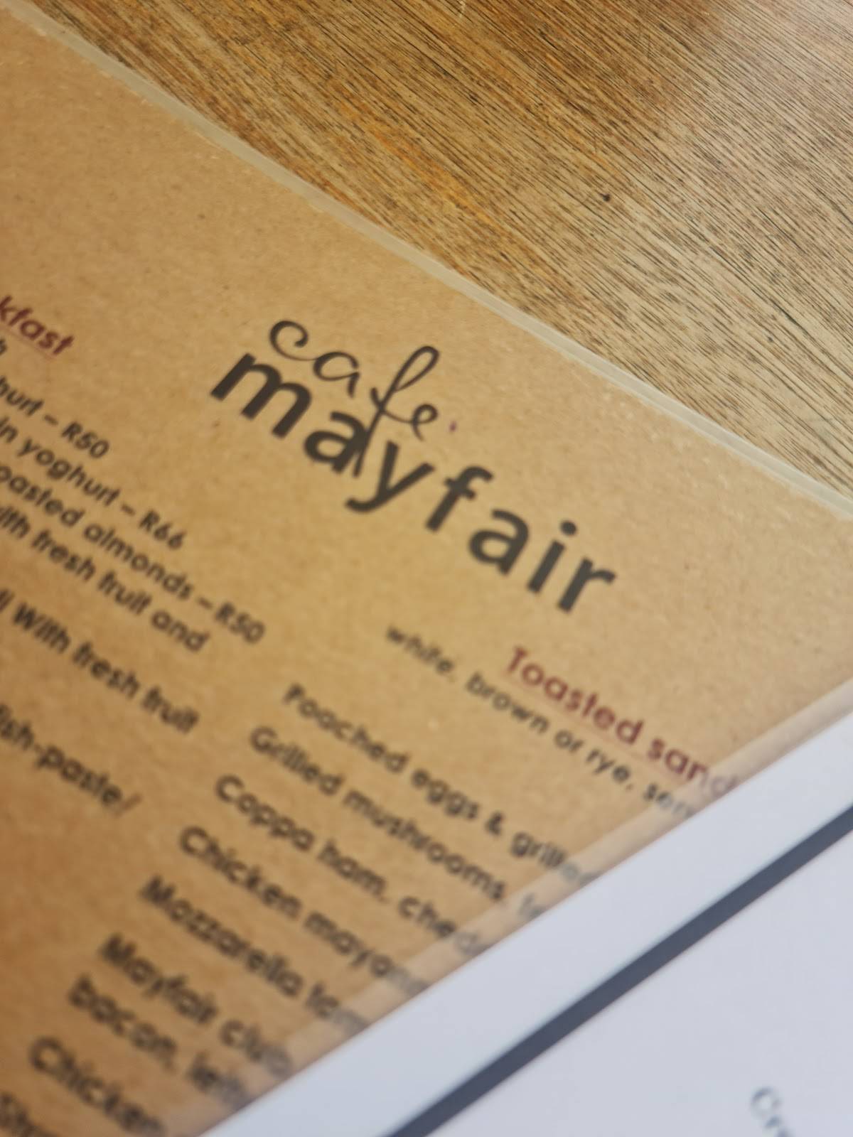 Menu at Mayfair Cafe., Durban