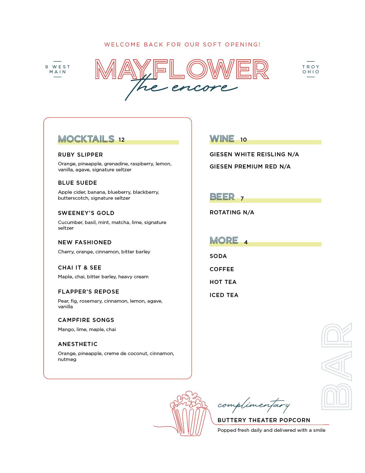 Menu at Mayflower – The Encore pub & bar, Troy
