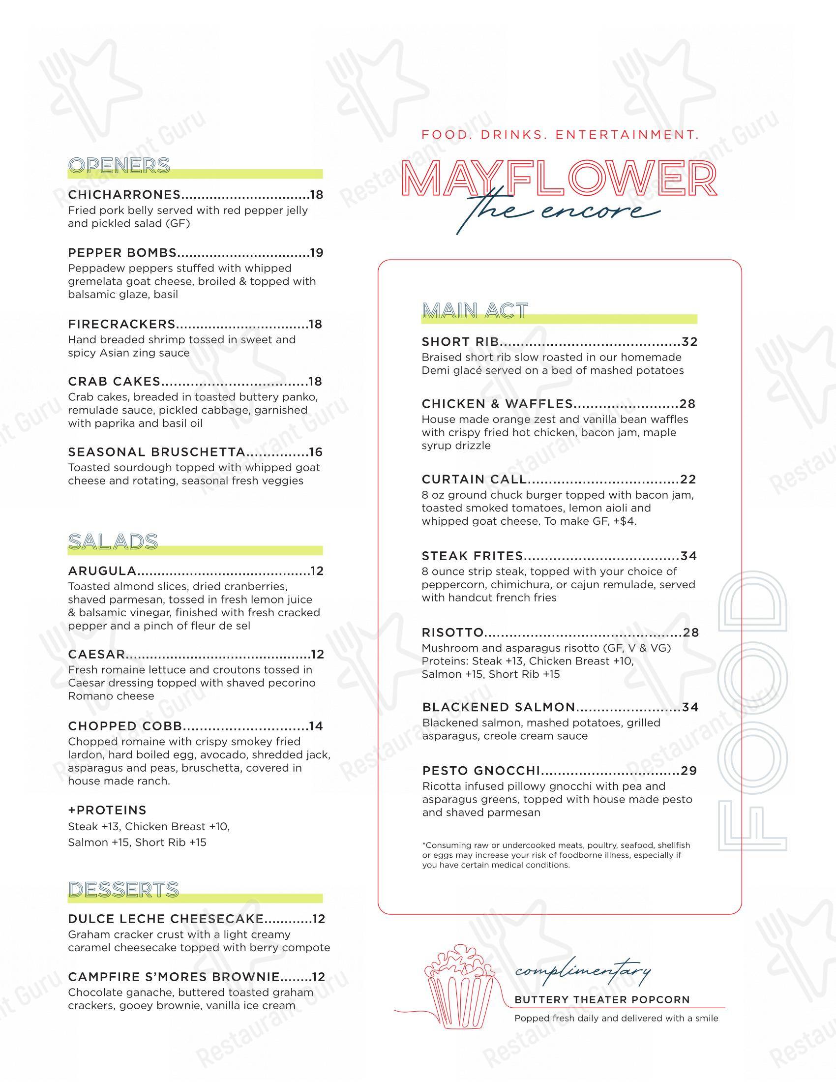Menu at Mayflower – The Encore pub & bar, Troy
