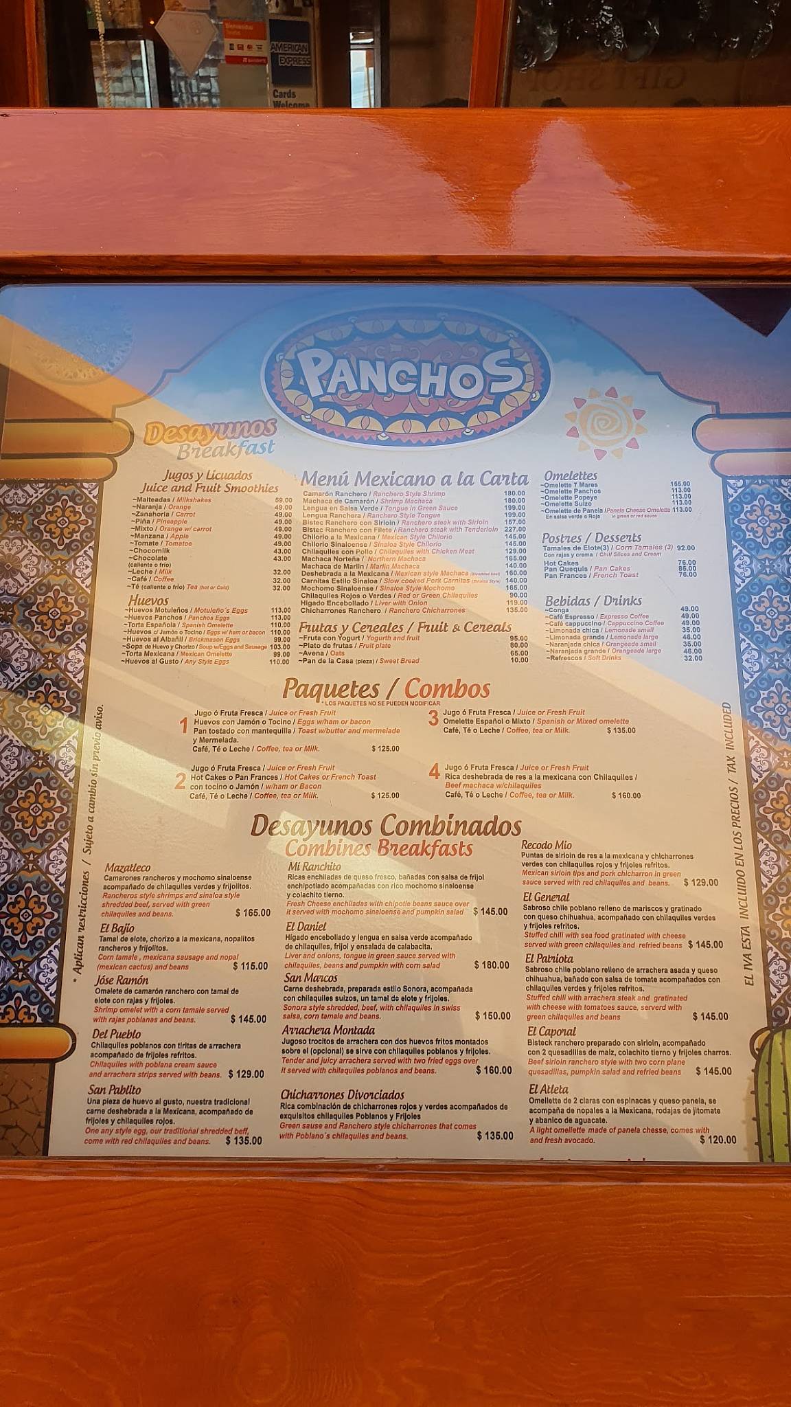 Menu at Pancho's Restaurant, Mazatlán, Av. Gaviotas 408