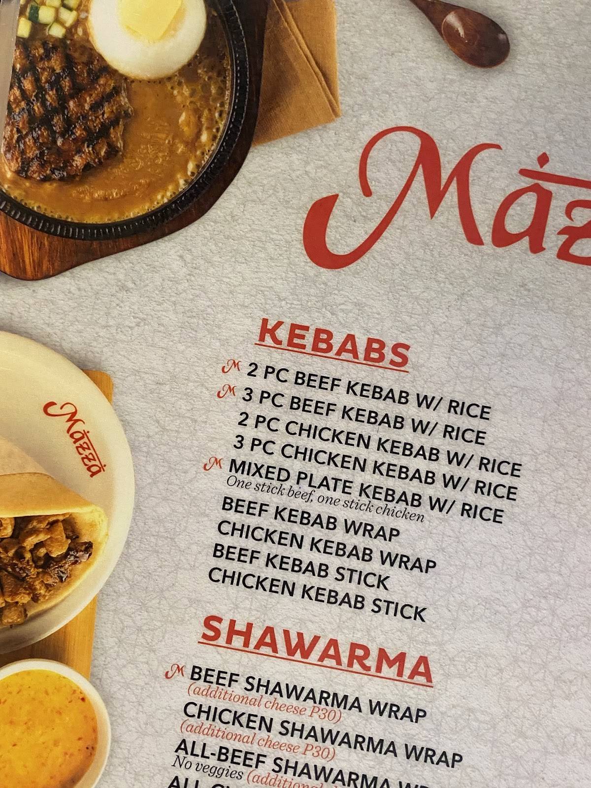 Menu at Mazza restaurant, Makati, Solaris One