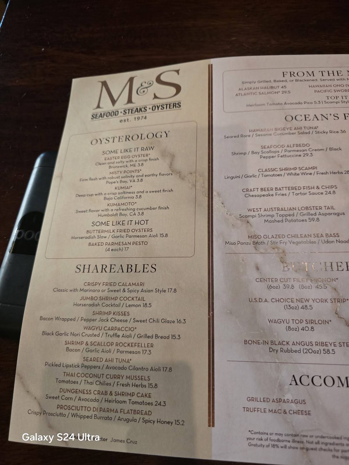 Menu at McCormick & Schmick's Grille steakhouse, Anaheim