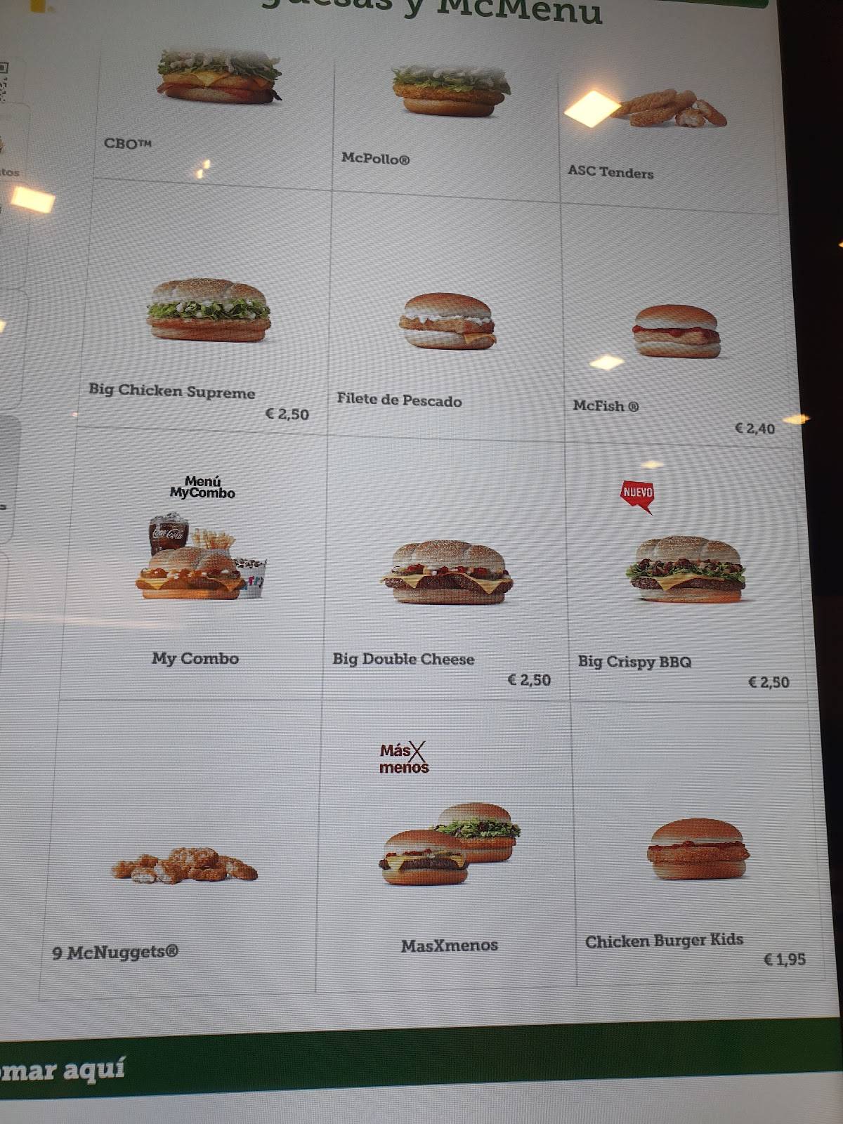 Menu at McDonald's fast food, Barcelona, Centro Cívico Comercial La ...