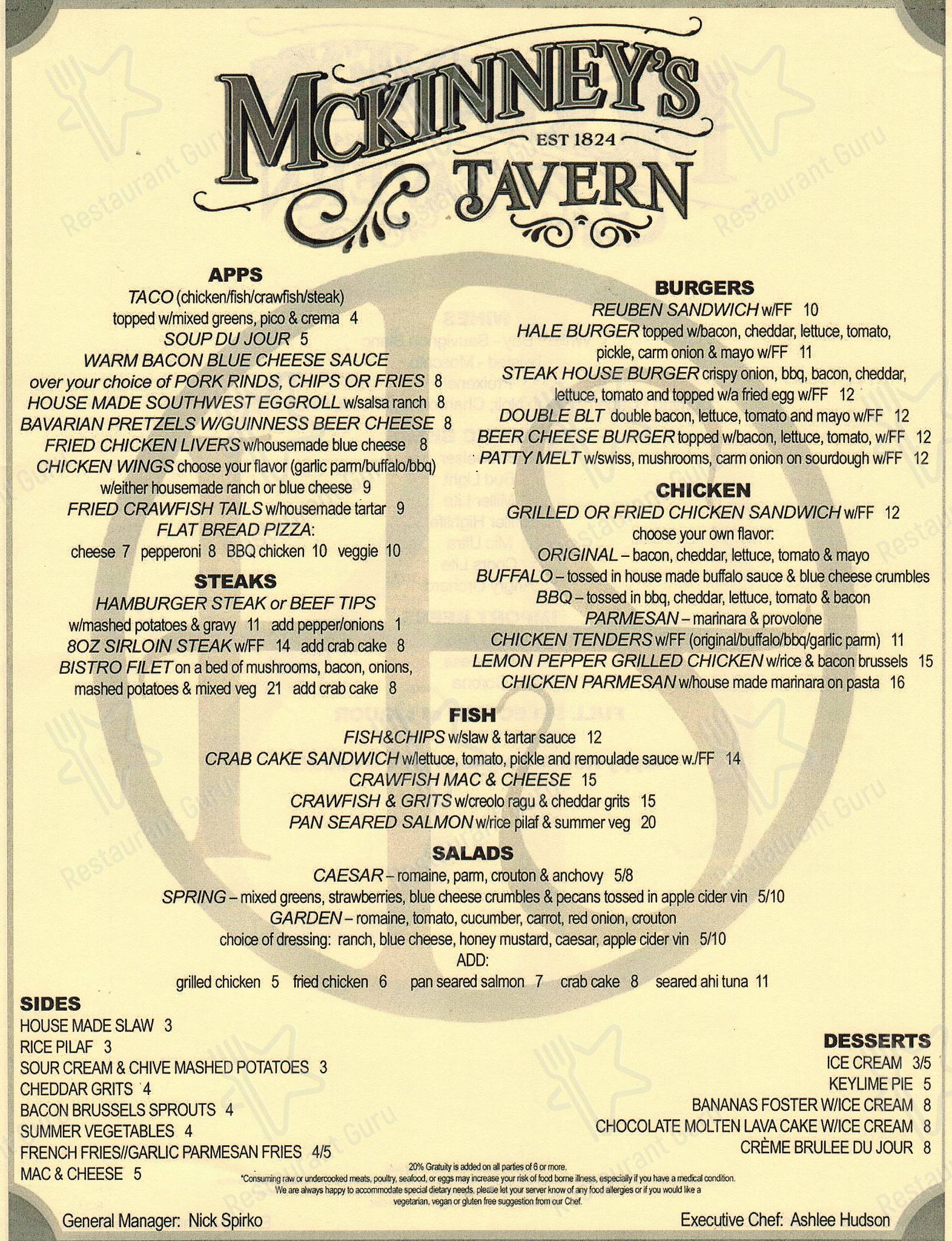 Menu at Hale Springs Inn pub & bar, Rogersville
