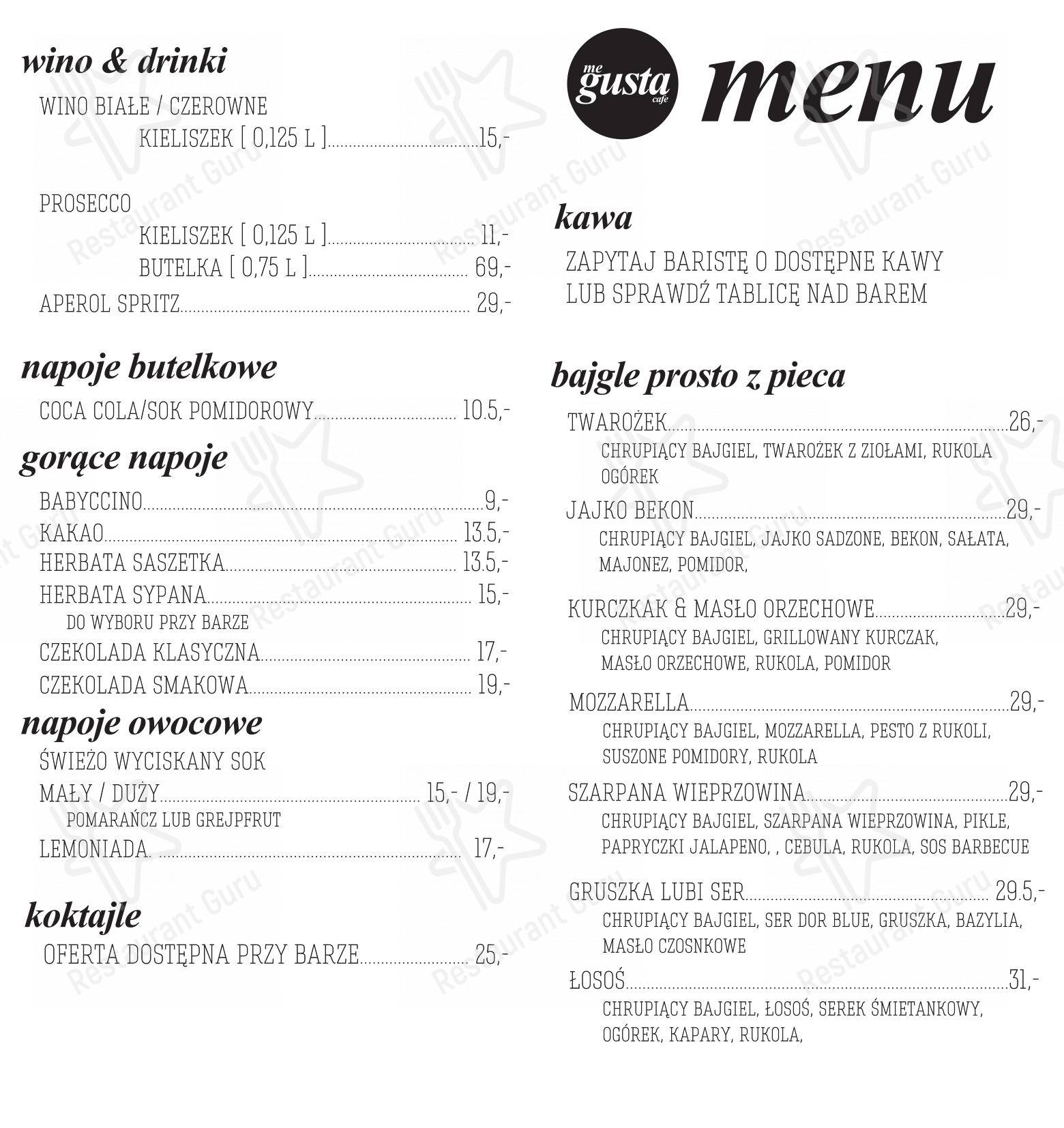 Menu at Me Gusta Cafe, Warsaw