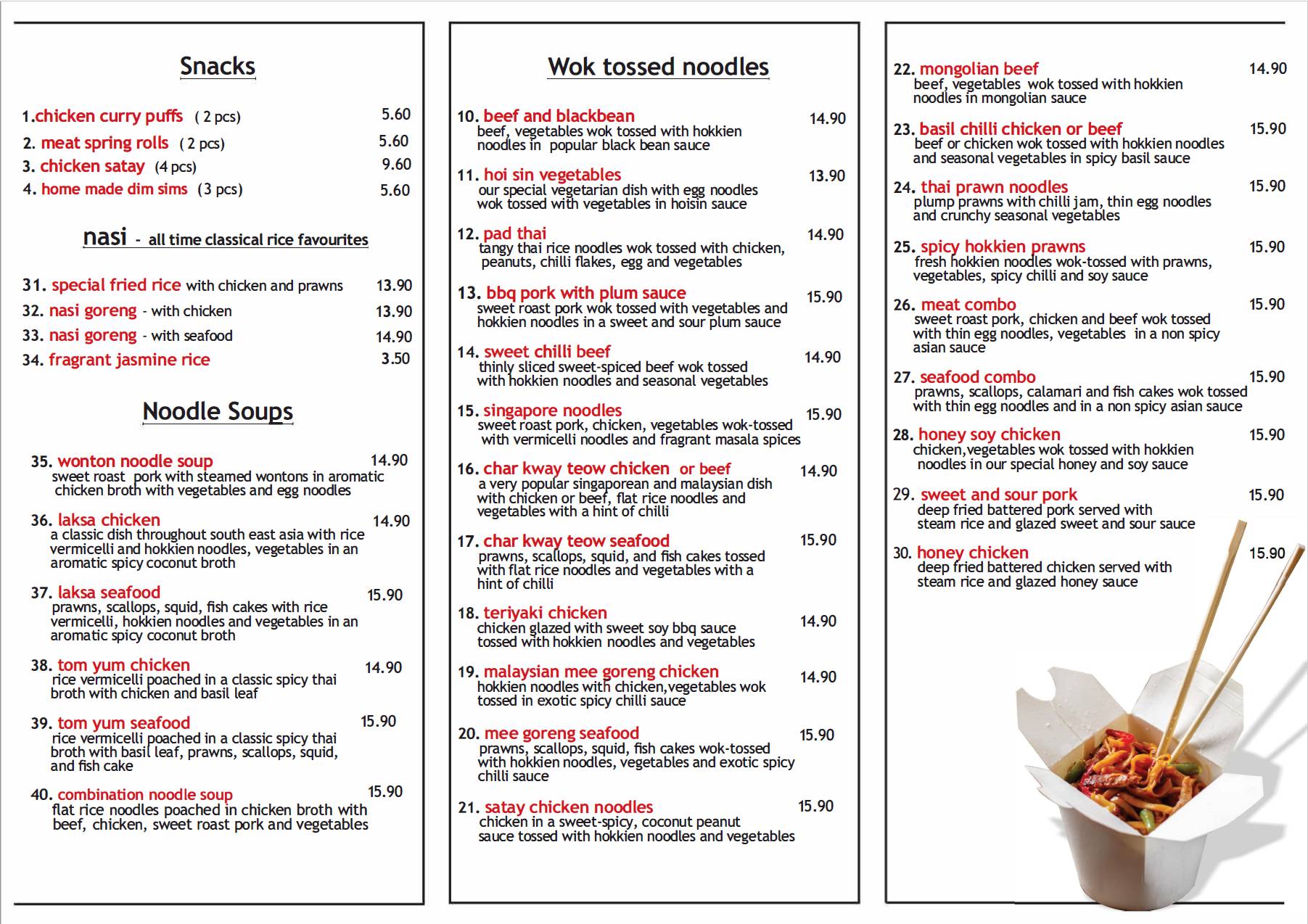 Menu at Meadowbrook Noodle Bar & Asian Cuisine, Loganlea