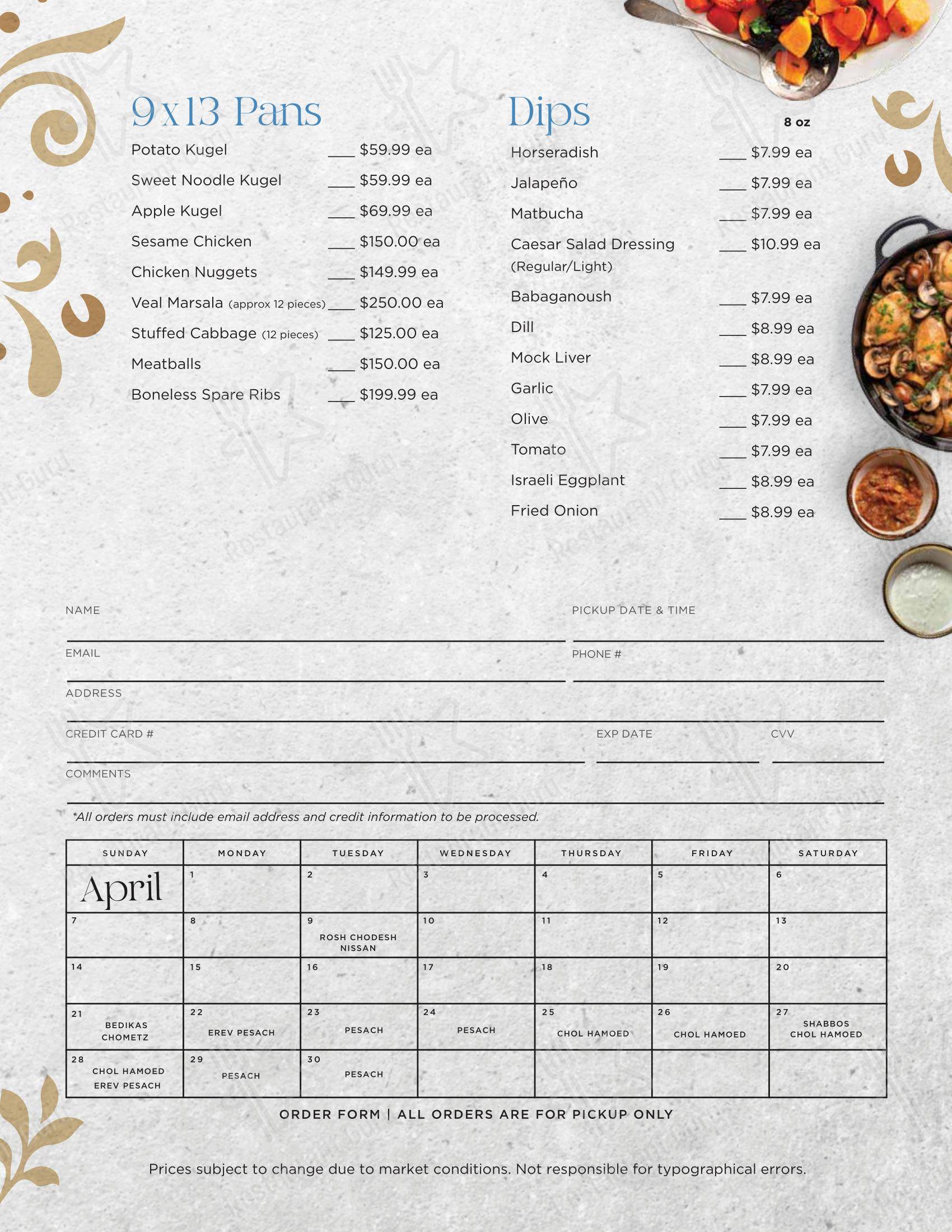 Menu at Mechy's Gourmet restaurant, New York City