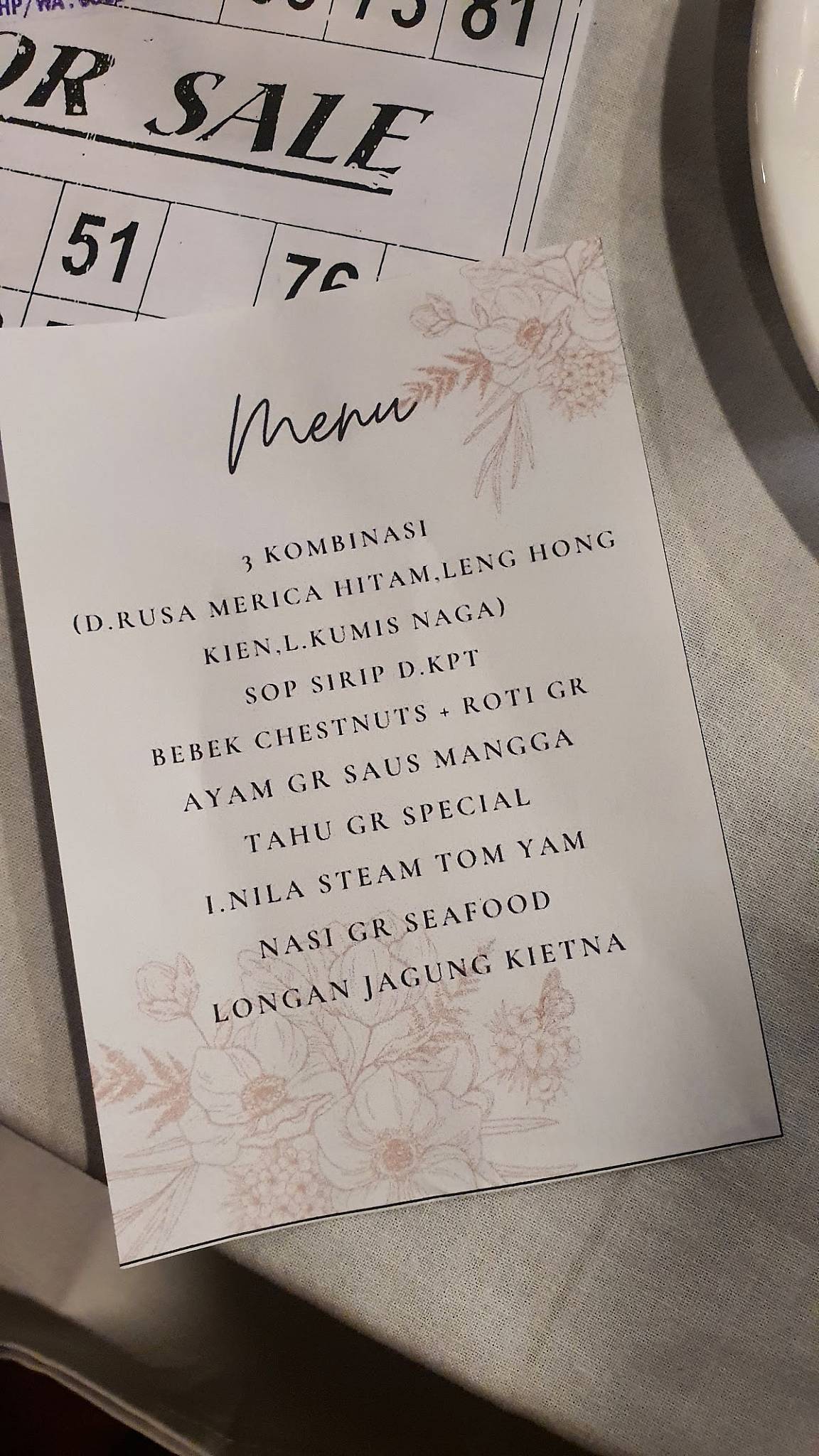 Menu at Restoran Ria restaurant, Medan