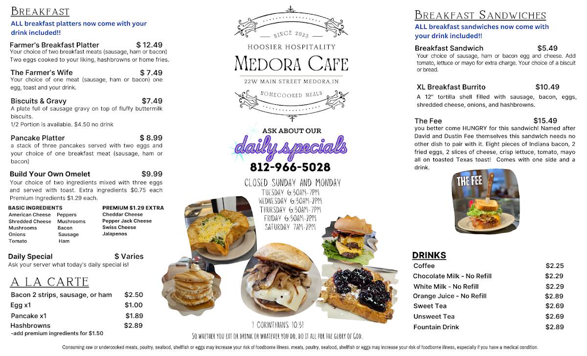 Menu at Medora Market restaurant, Medora