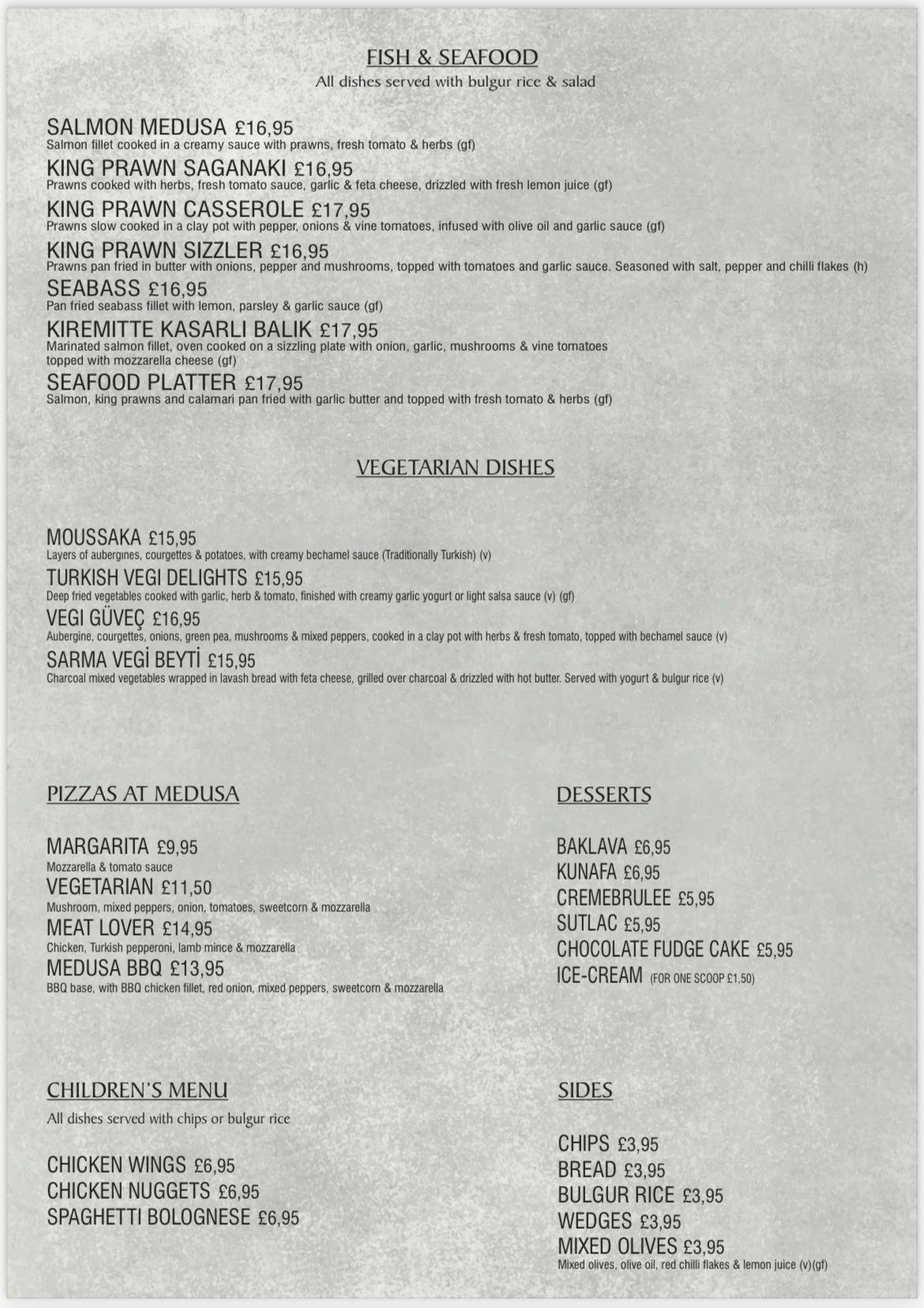 Menu at Medusa restaurant, Lancaster