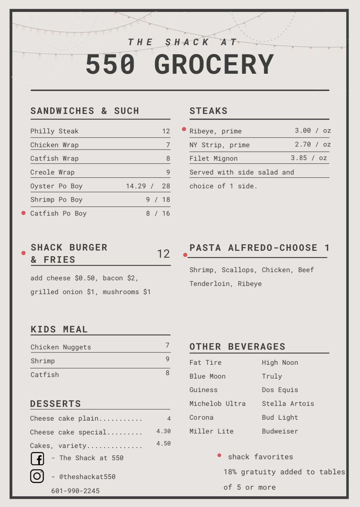 Menu at Melba's Place restaurant, Brookhaven