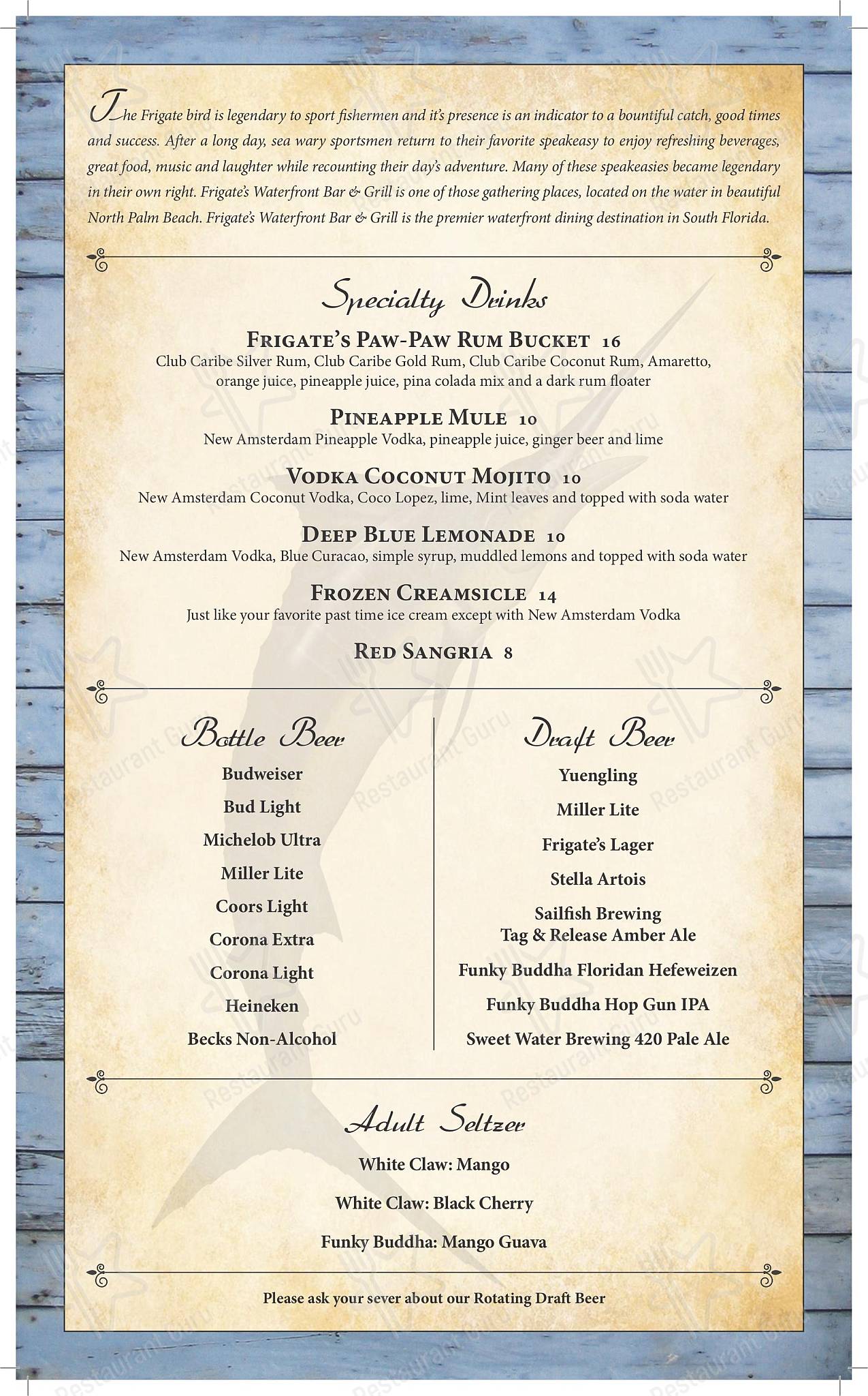 Menu at Frigate's Waterfront Bar & Grill - Melbourne, Melbourne