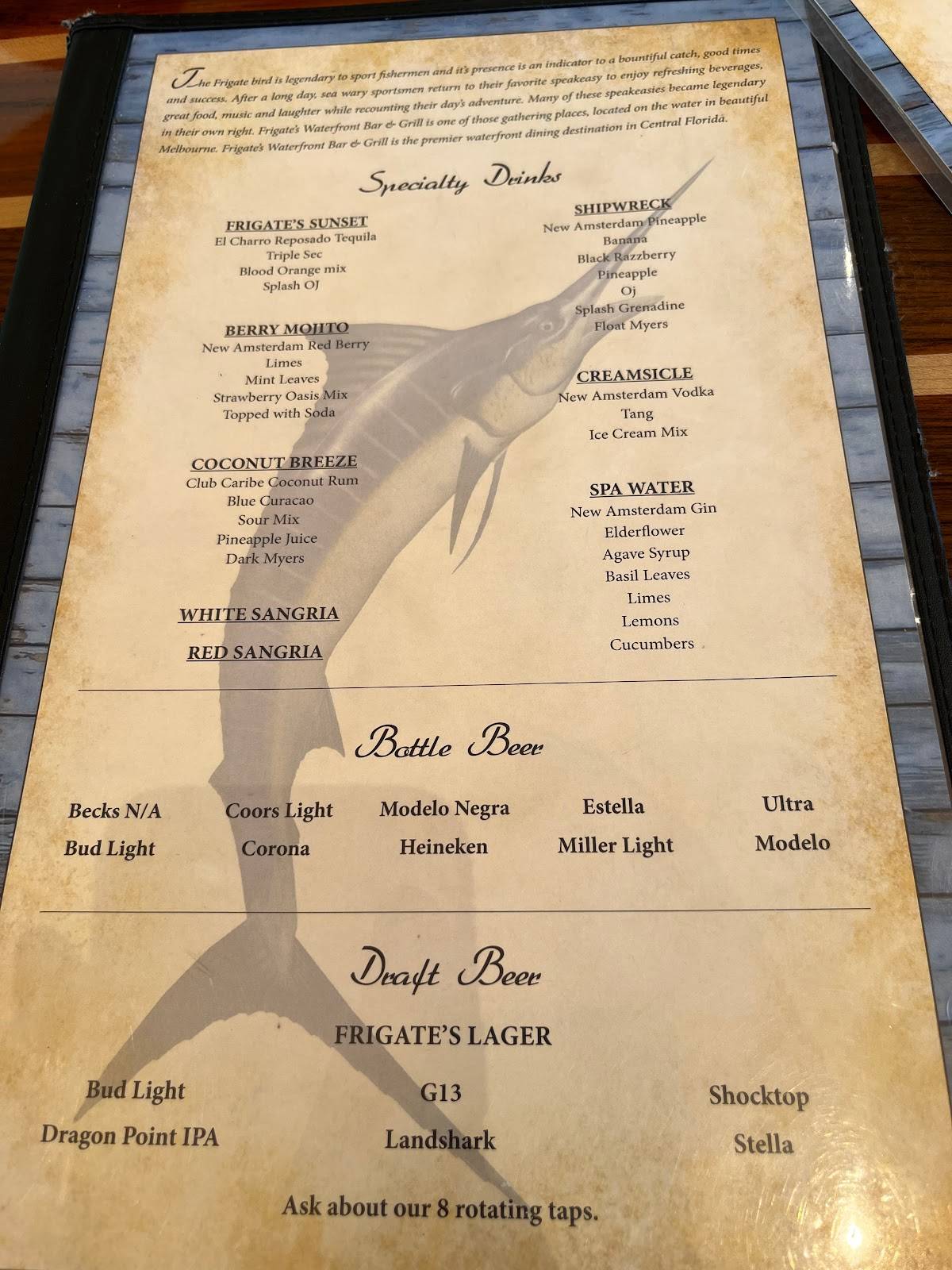Menu at Frigate's Waterfront Bar & Grill - Melbourne, Melbourne