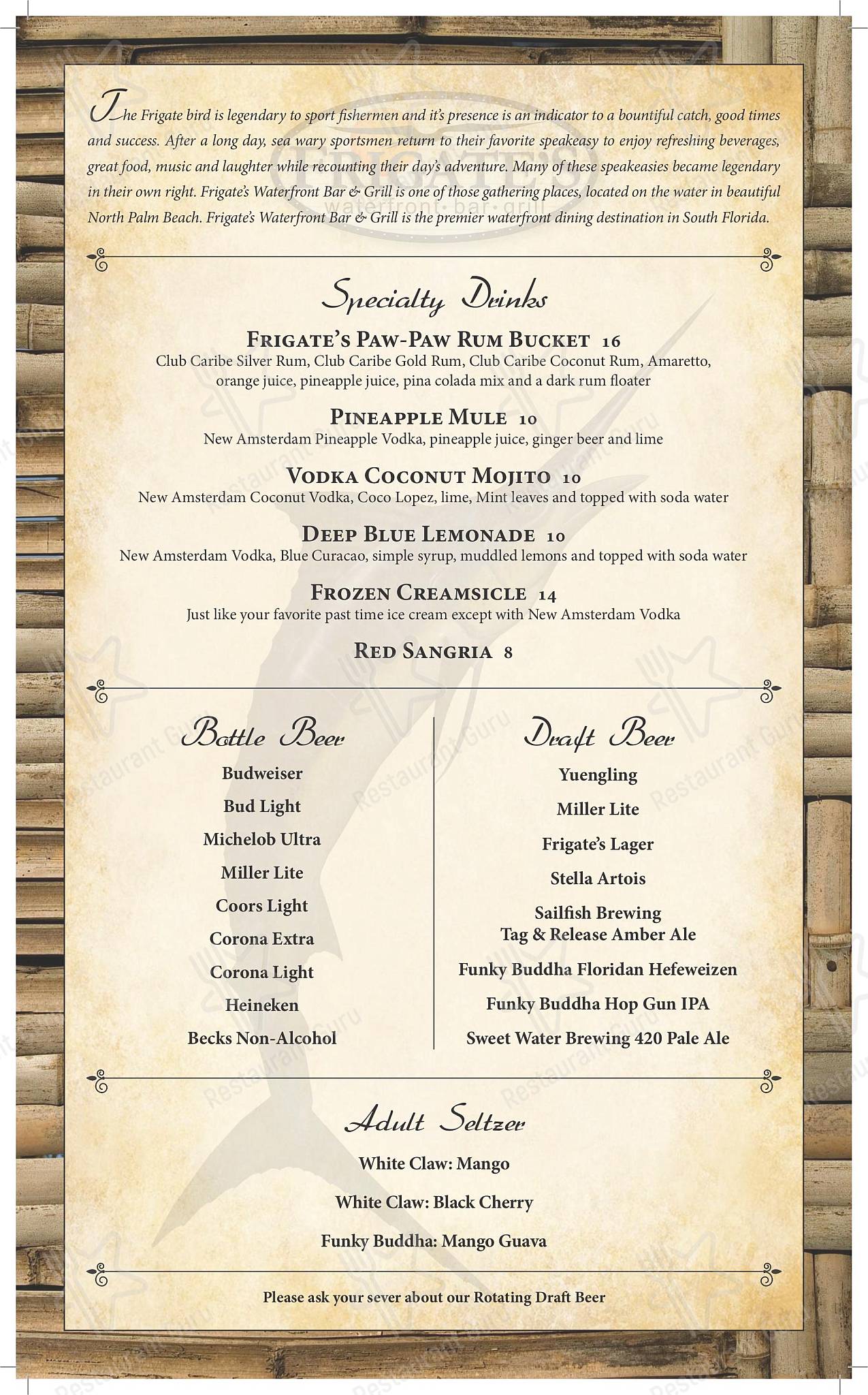 Menu at Frigate's Waterfront Bar & Grill - Melbourne, Melbourne