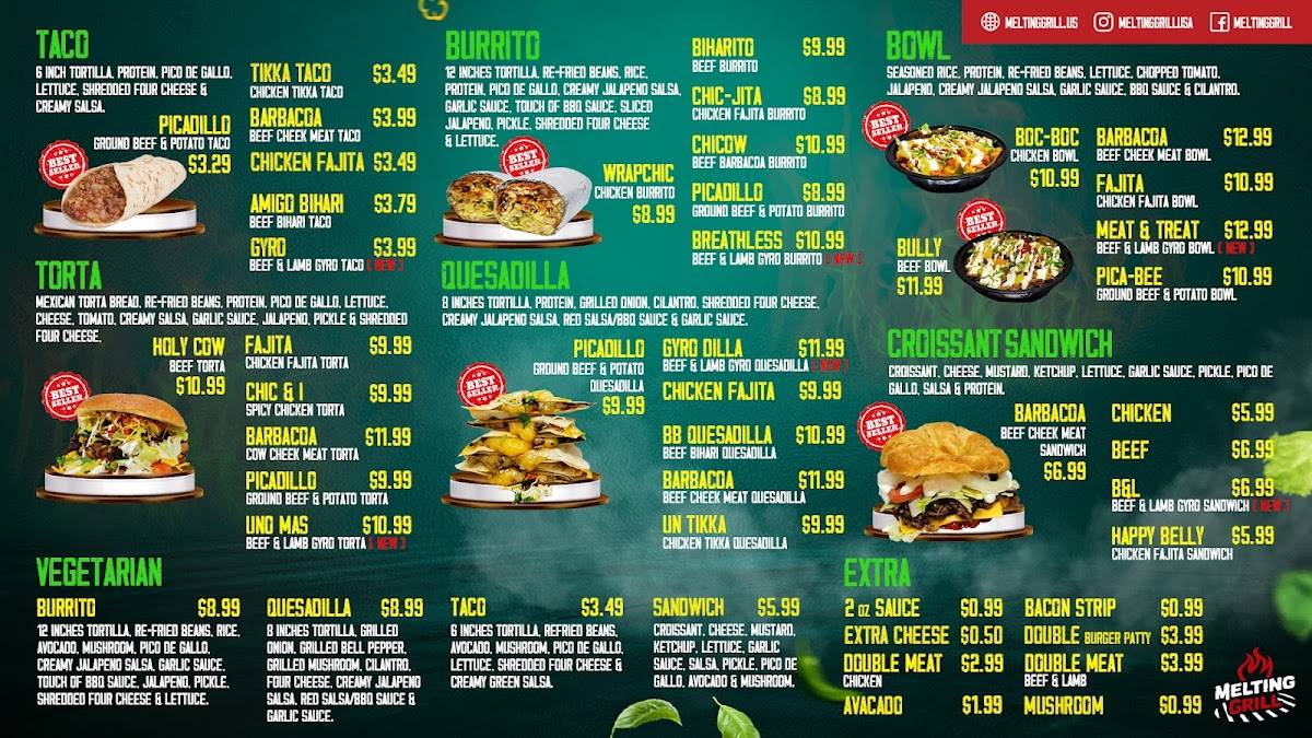 Carta del restaurante Melting Grill, Manchaca