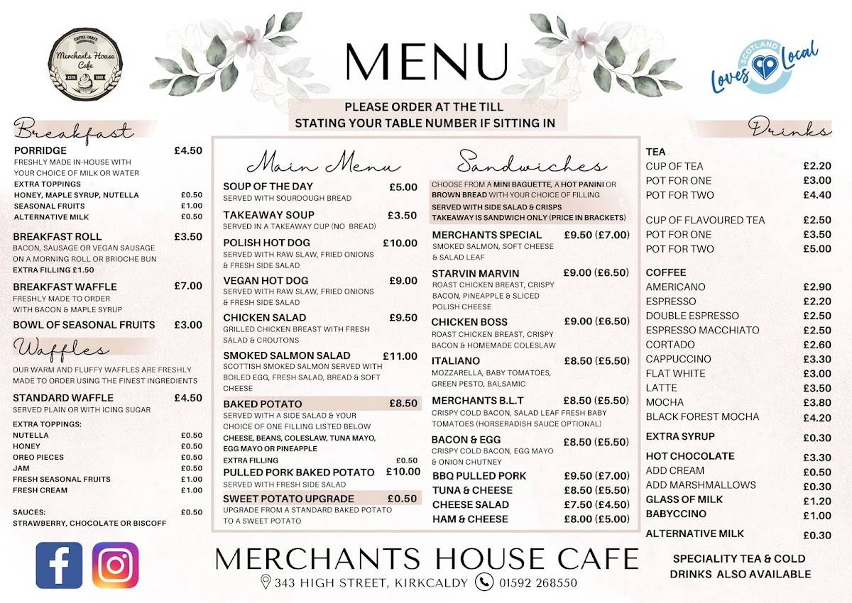 Menu at Merchants House Cafe, Kirkcaldy