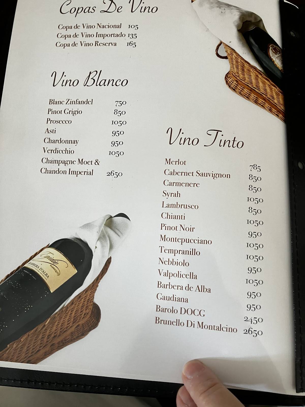 Carta del restaurante Due Torri, Merida
