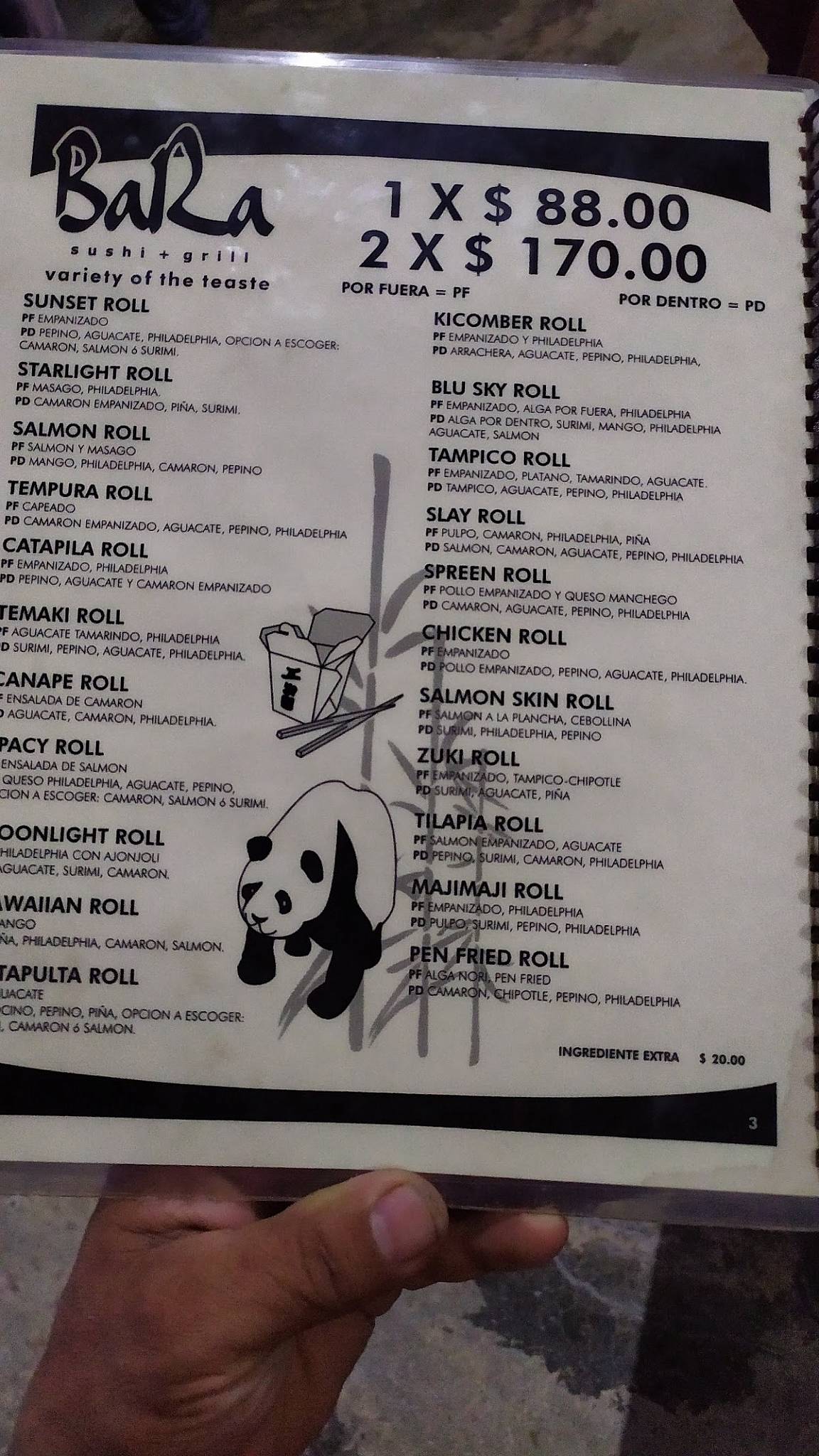 Carta de SUSHI BaRa GRILL, Merida, Calle 21 281