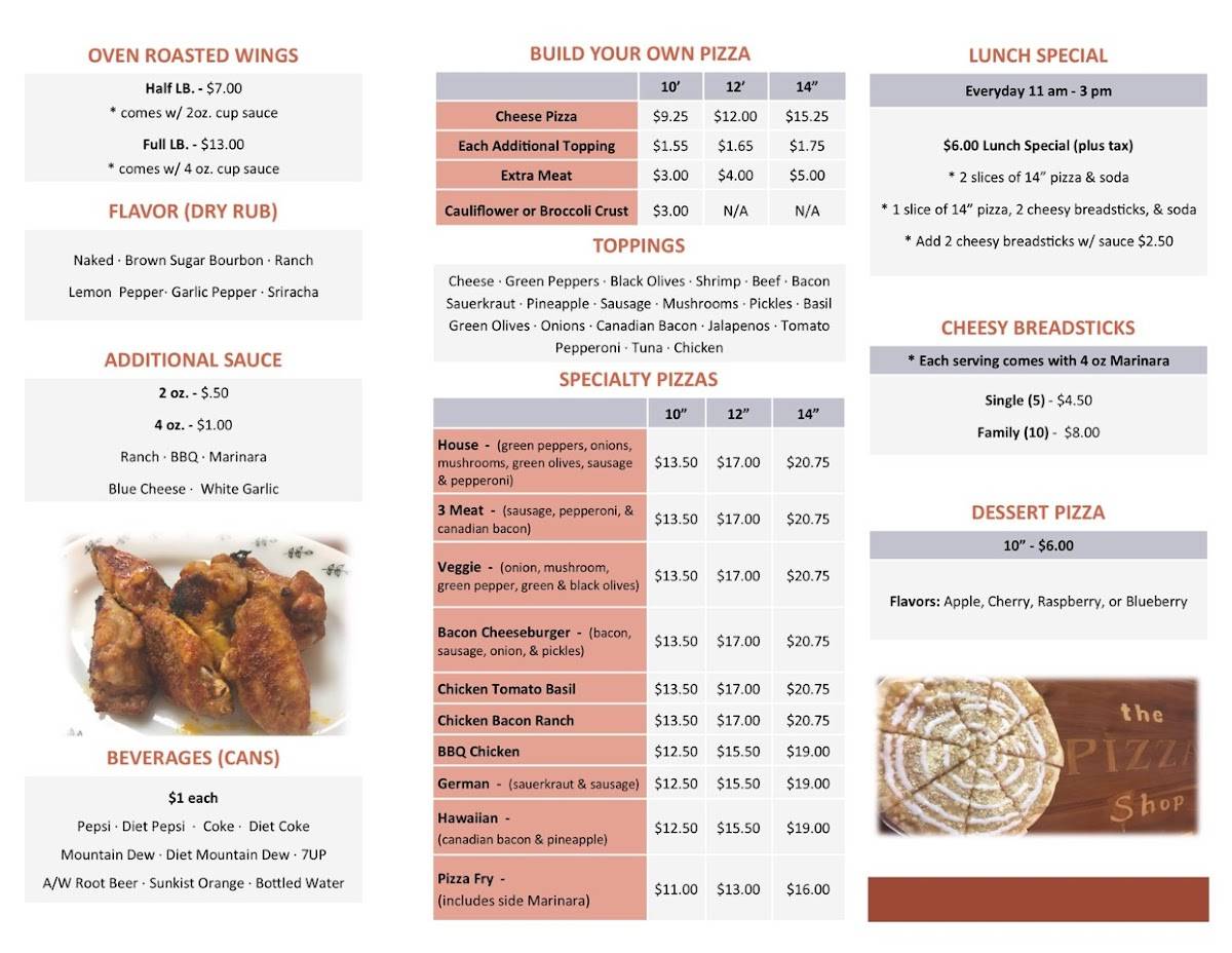 Menu at The Pizza Shop pizzeria, Merrill, 317 E 2nd St