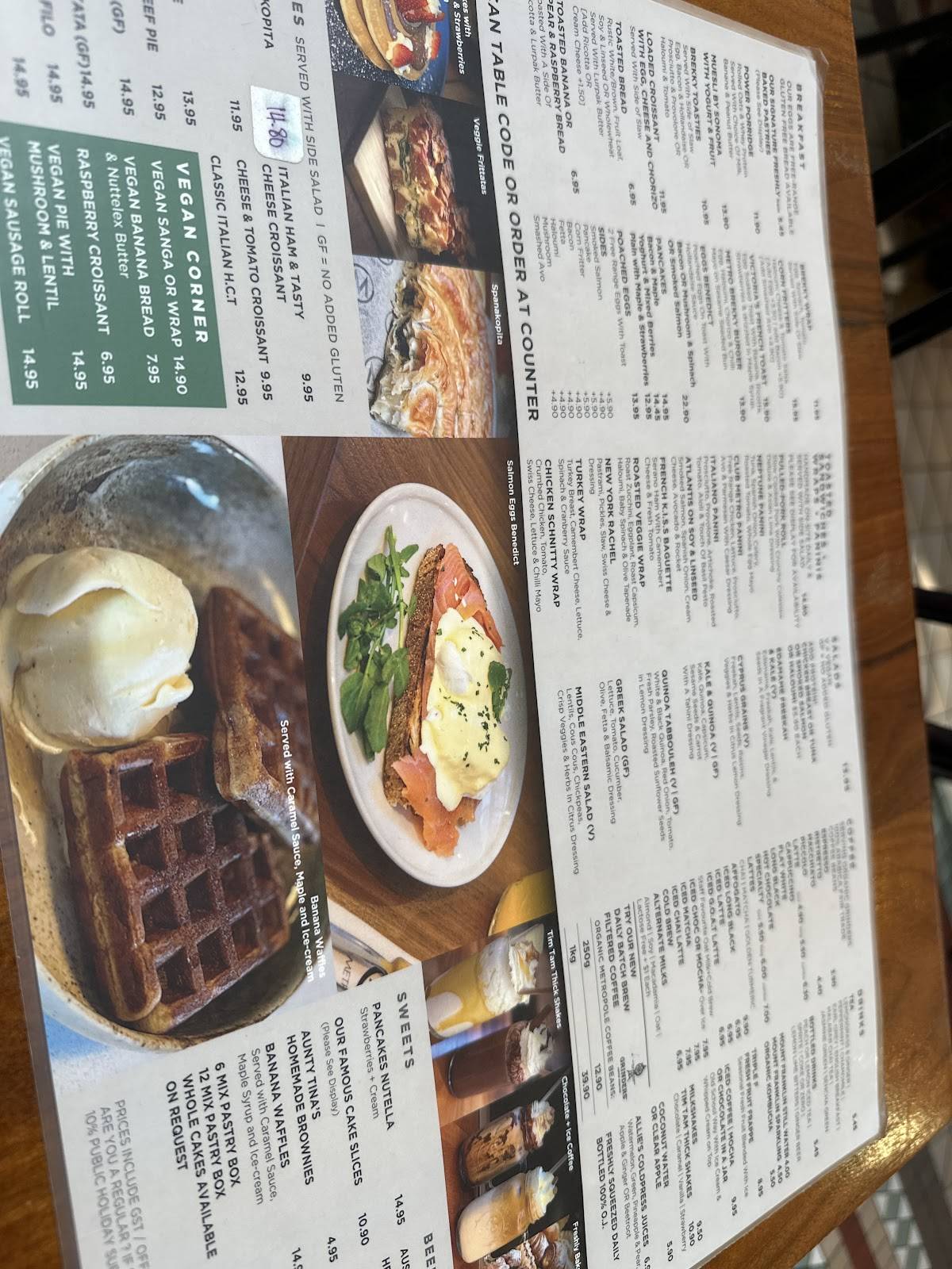 Menu at Metropole Cafe, Sydney