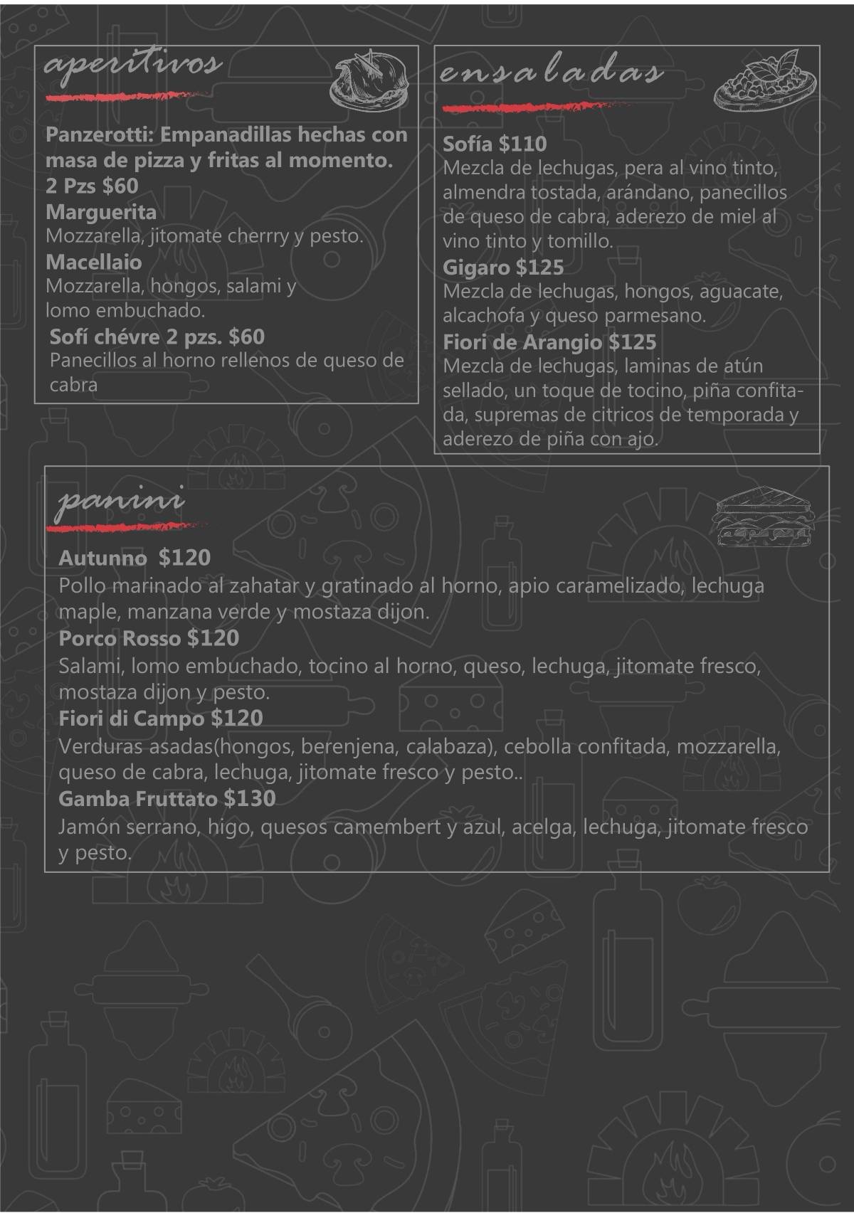 Carta de La Farfalla Pizzeria y Mas, Ciudad de México