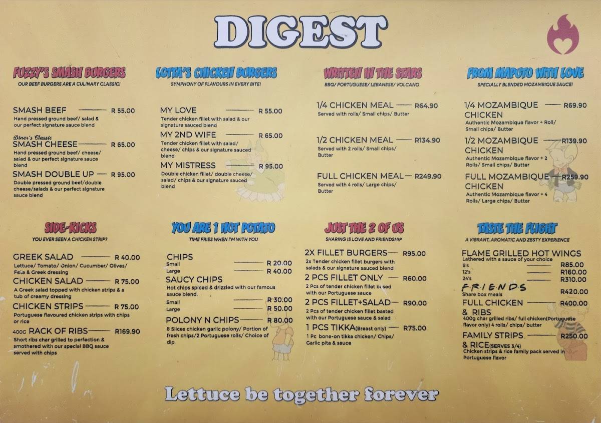 Menu at Mi Amor restaurant, Berea