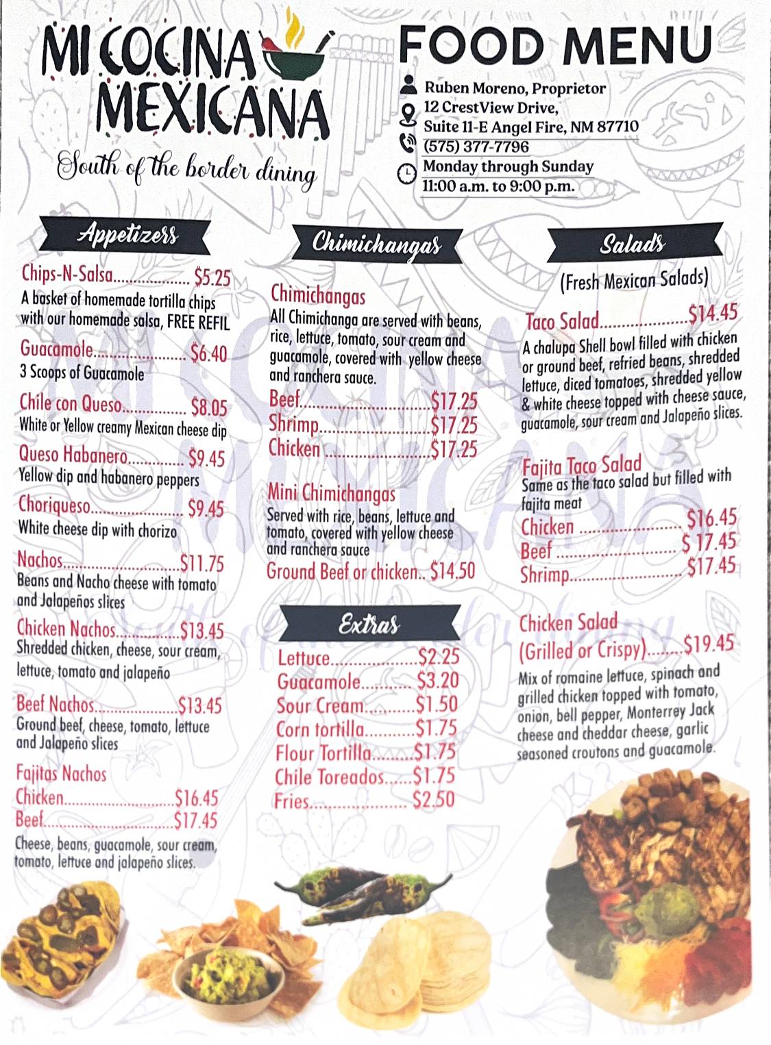 Menu at Mi Cocina Mexicana restaurant, Angel Fire