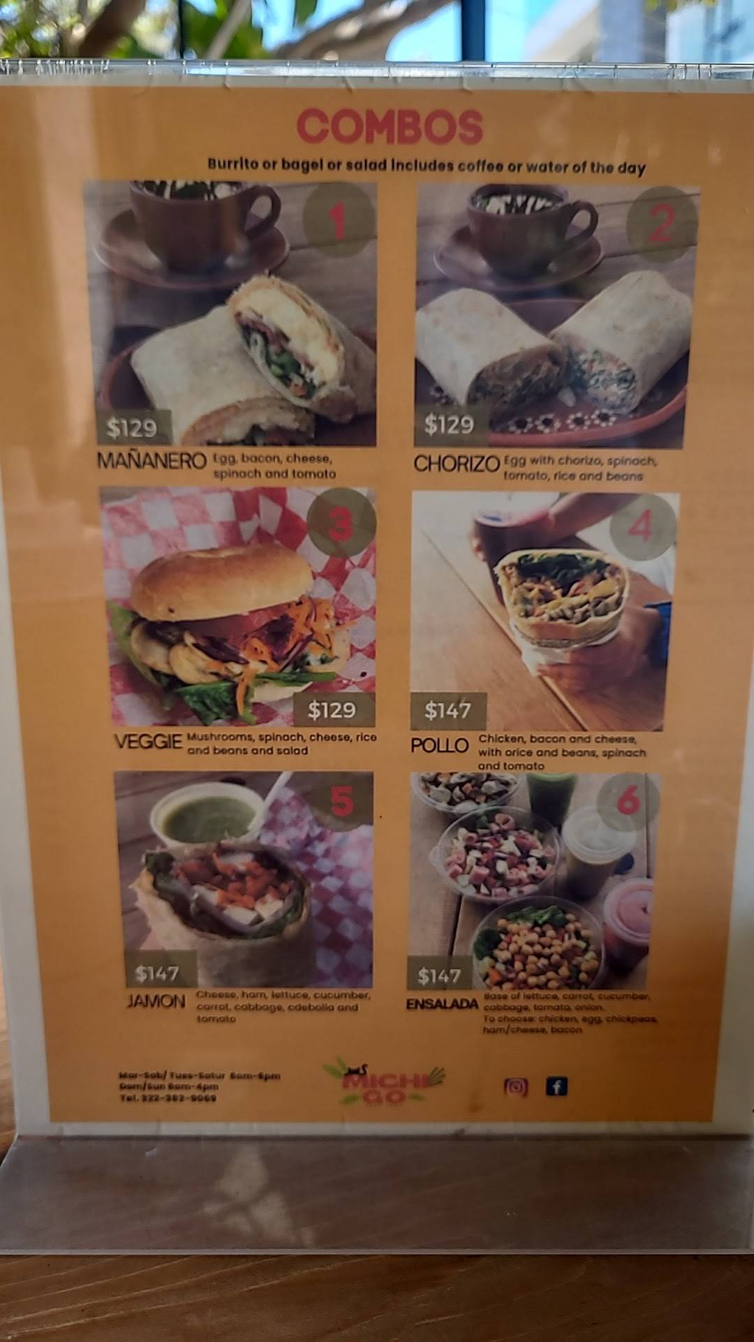 Menu at Michi cat Café, Puerto Vallarta