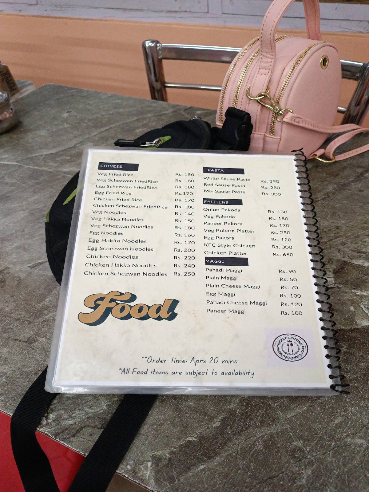 Menu at Mickey's kafe, India