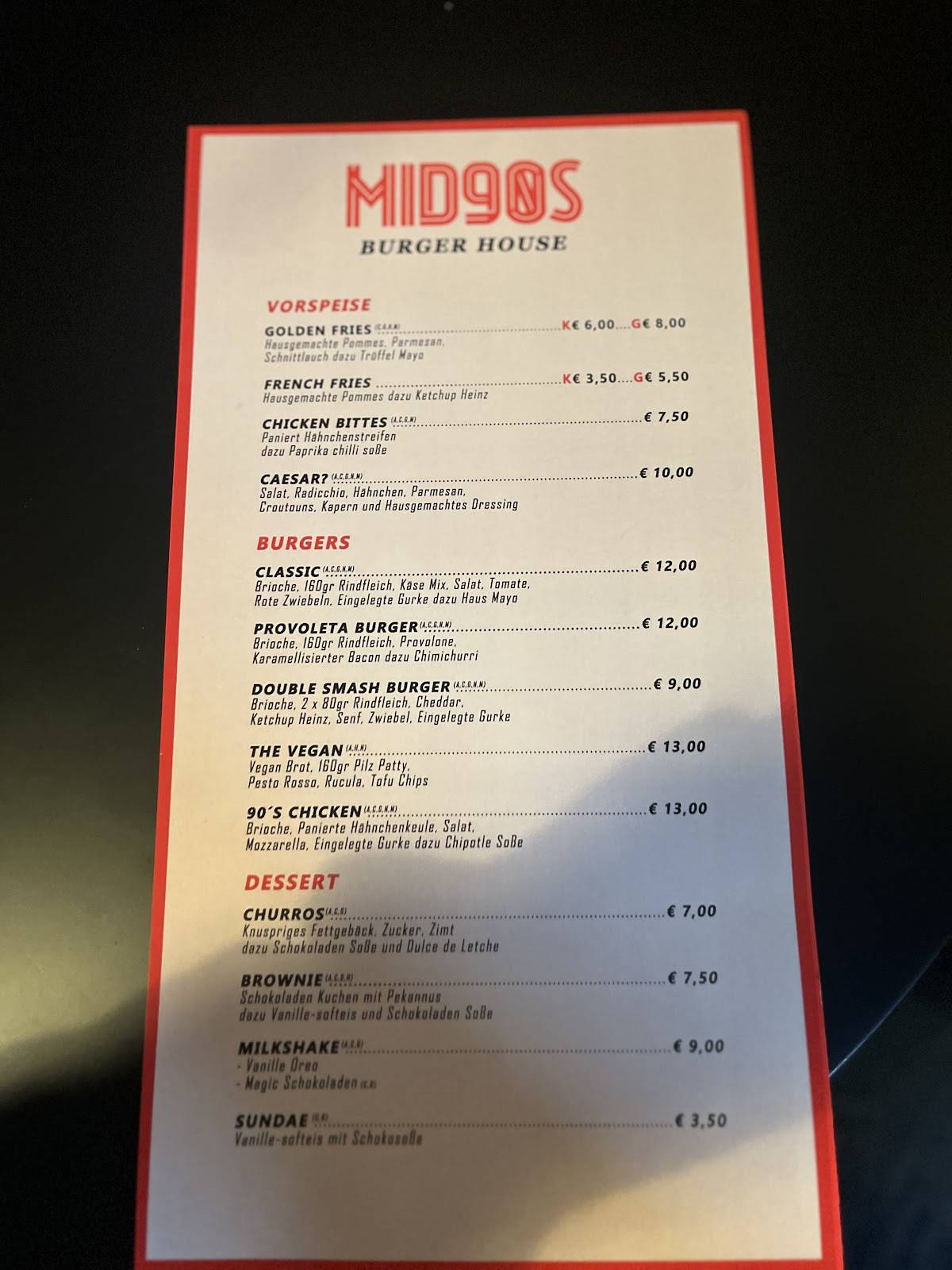 Speisekarte von Mid 90‘s Burger House restaurant, Leipzig