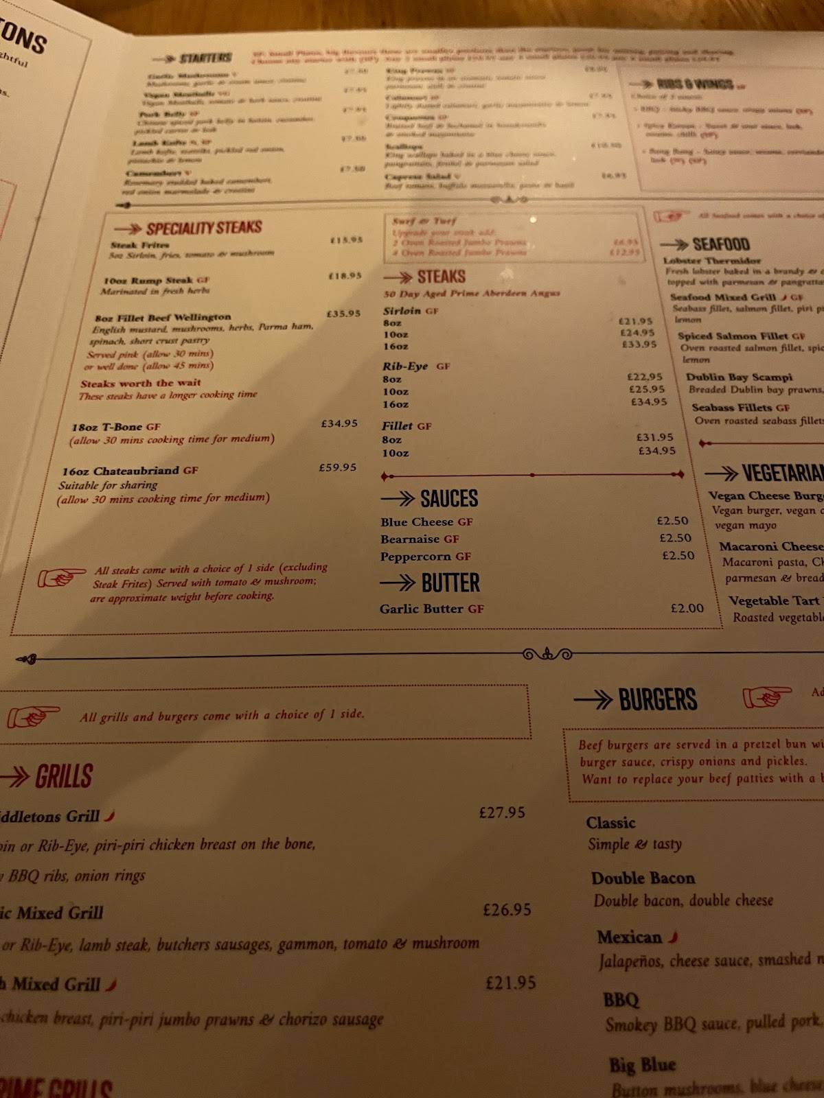 Menu at Middletons Steakhouse & Grill, Middleton, Lynn Rd