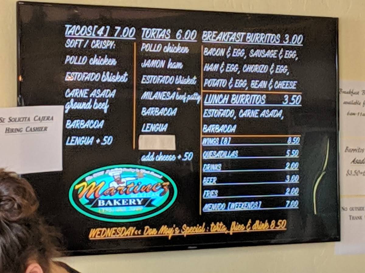 Menu at Martinez Bakery, Midland