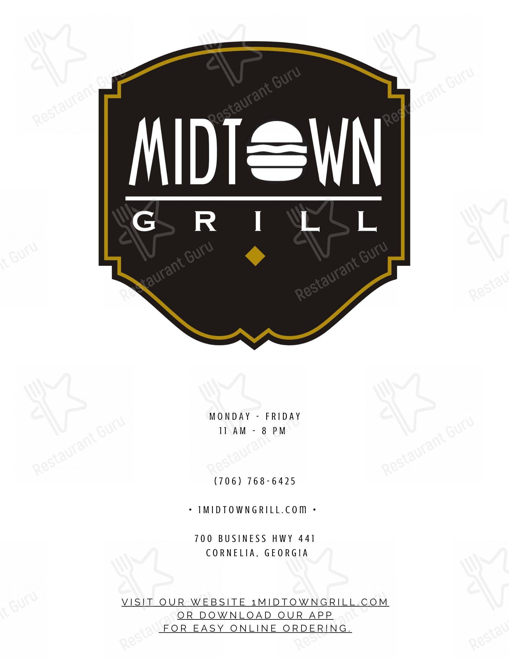 Menu at Midtown Grill restaurant, Cornelia