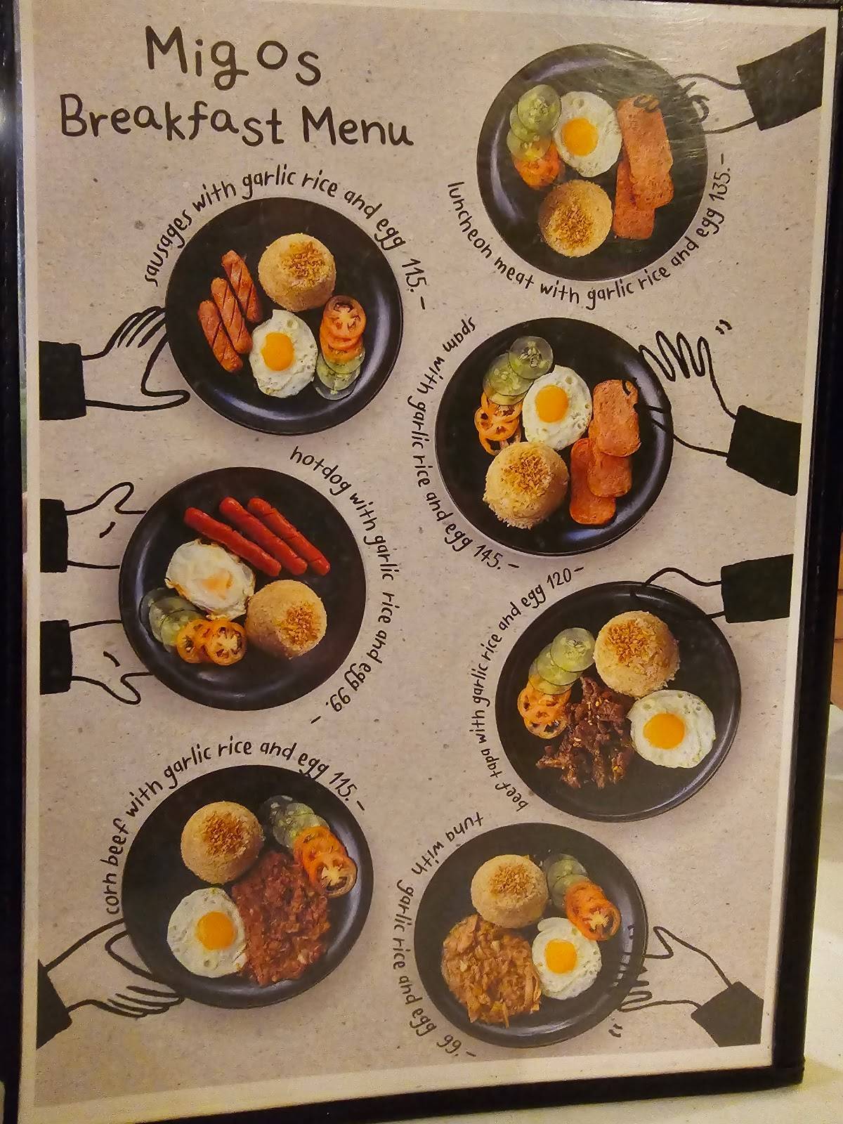 Menu at Migos restaurant, Dauin