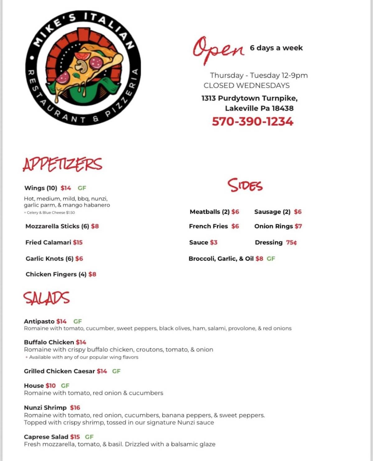 Menu at Mike's Italian Restaurant & Pizzeria, Hawley