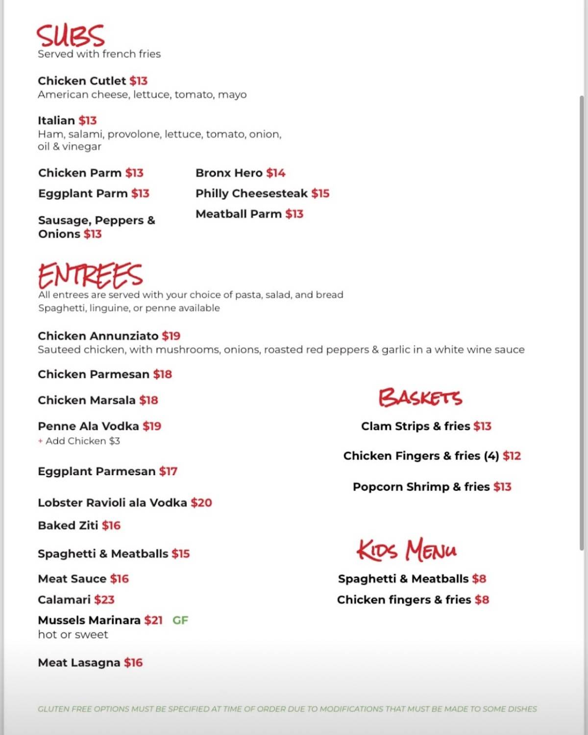 Menu at Mike's Italian Restaurant & Pizzeria, Hawley