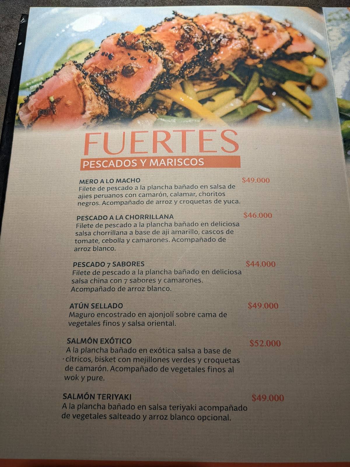 Menu at Mikhuna Comida Peruana restaurant, Santa Rosa de Cabal