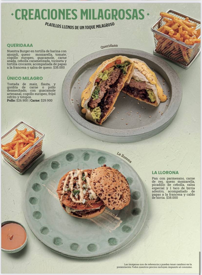 Carta de Restaurante Milagros, Barranquilla