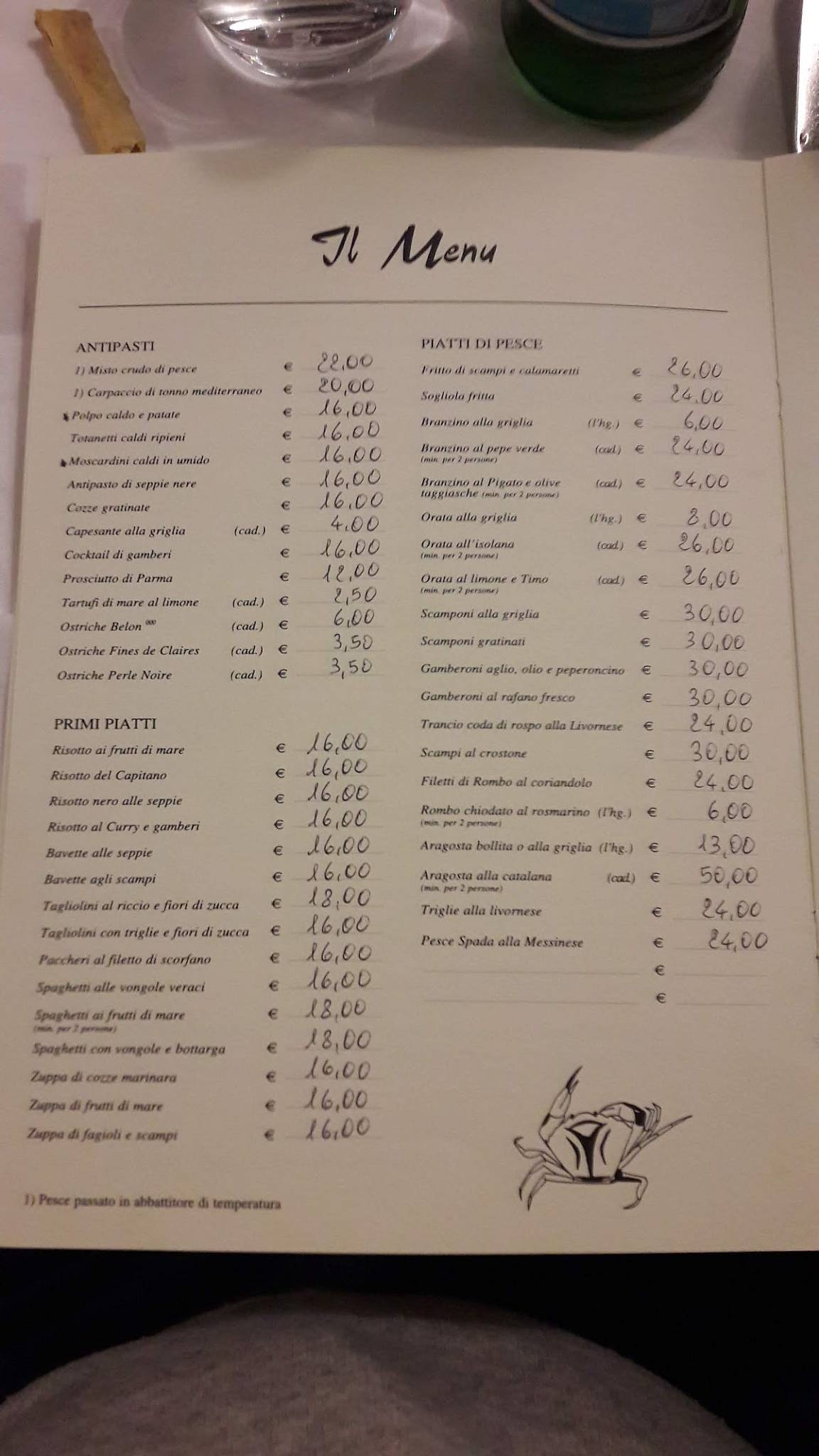 Menu da Al Porto ristorante, Milano