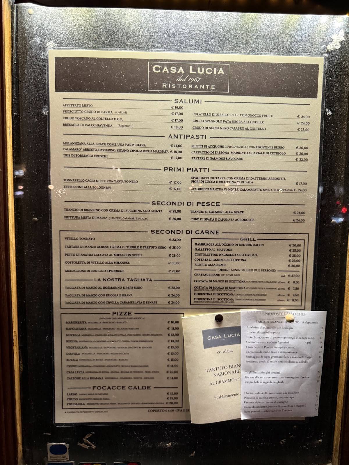 Menu da Casa Lucia ristorante, Milano, Via Carlo Ravizza
