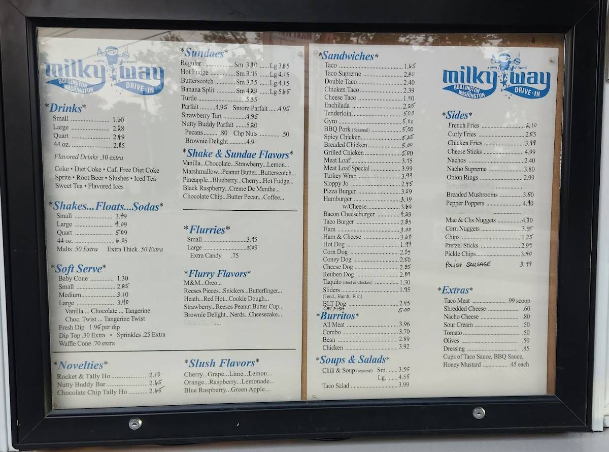 Menu at Milky Way restaurant, Frankfort