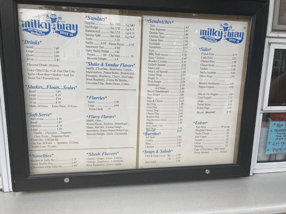 Menu at Milky Way fast food, Frankfort